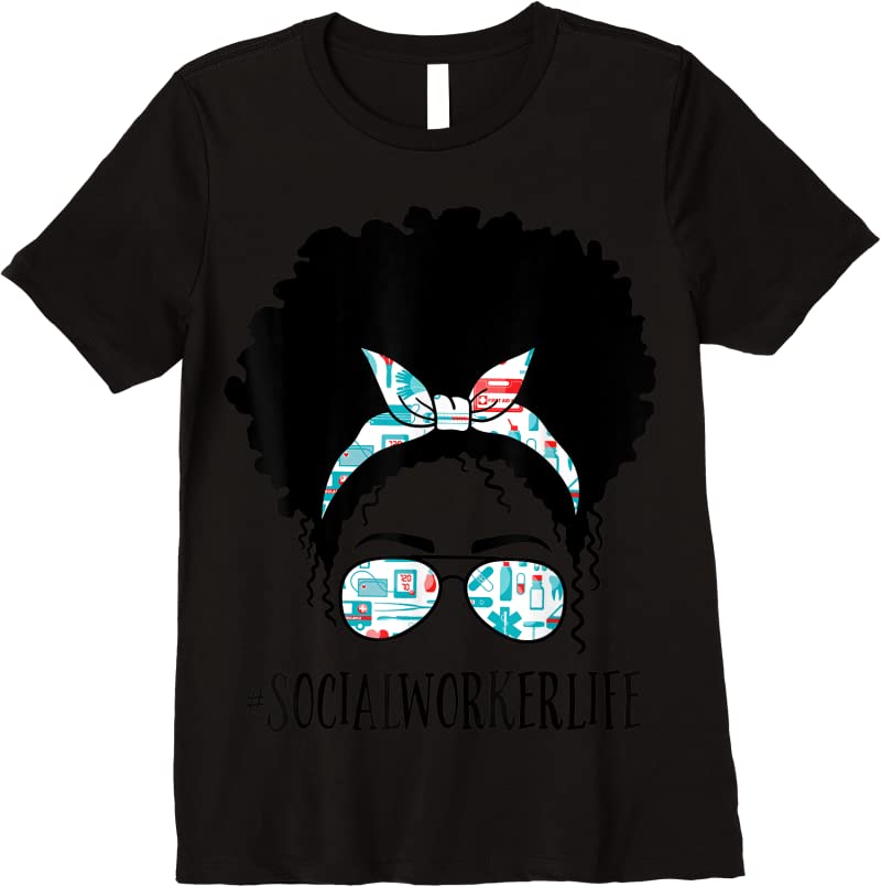 New Social Worker Black Afro Messy Bun African American Women T Shirts ...