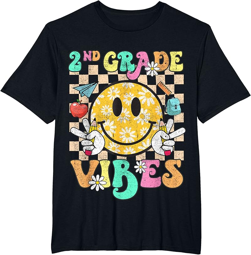 2Nd Grade Vibes Smile Face Back To School Girls Second Grade T-Shirt ...